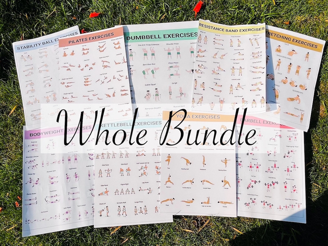 Workout Poster, Workout Exercise Chart, Set of 9 Workout Chart, Workout ...