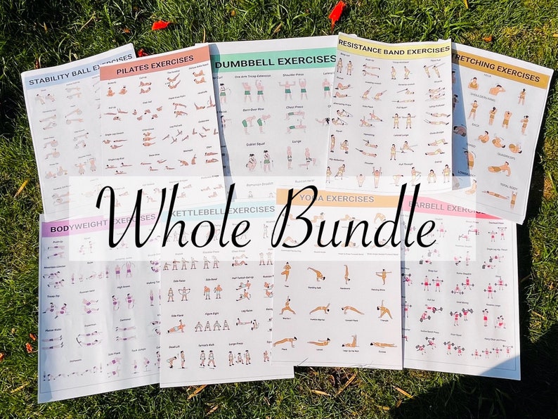 Workout Poster, Workout Exercise Chart, Set of 9 Workout Chart, Workout ...