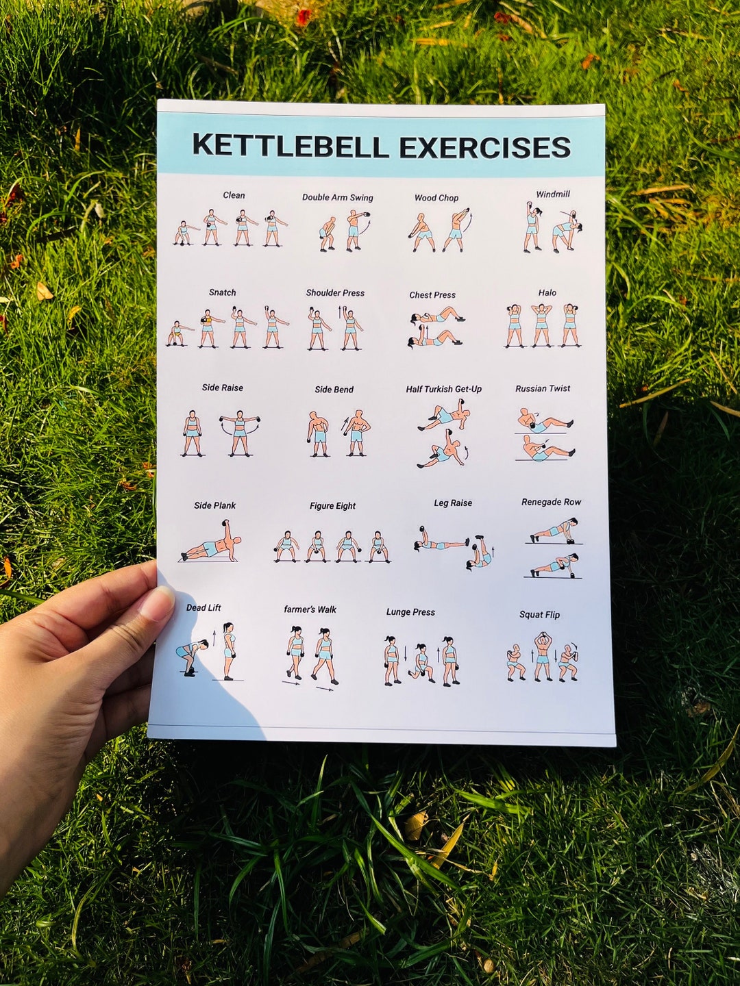 Kettlebell Workout Poster, Gym Fitness Exercises Chart (digital ...