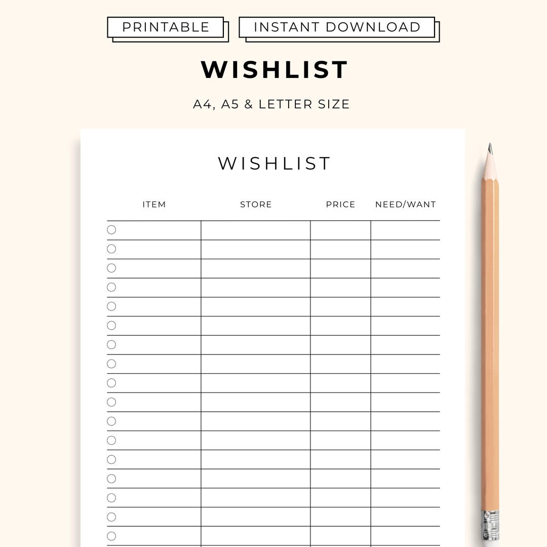 Minimalist Wishlist Tracker Printable: Gift & Budget Planner (PDF ...