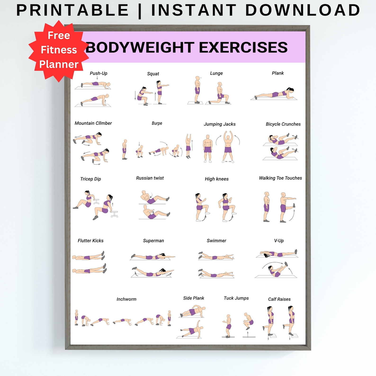 Bodyweight Workout Chart, Bodyweight Exercise Chart, Bodyweight ...