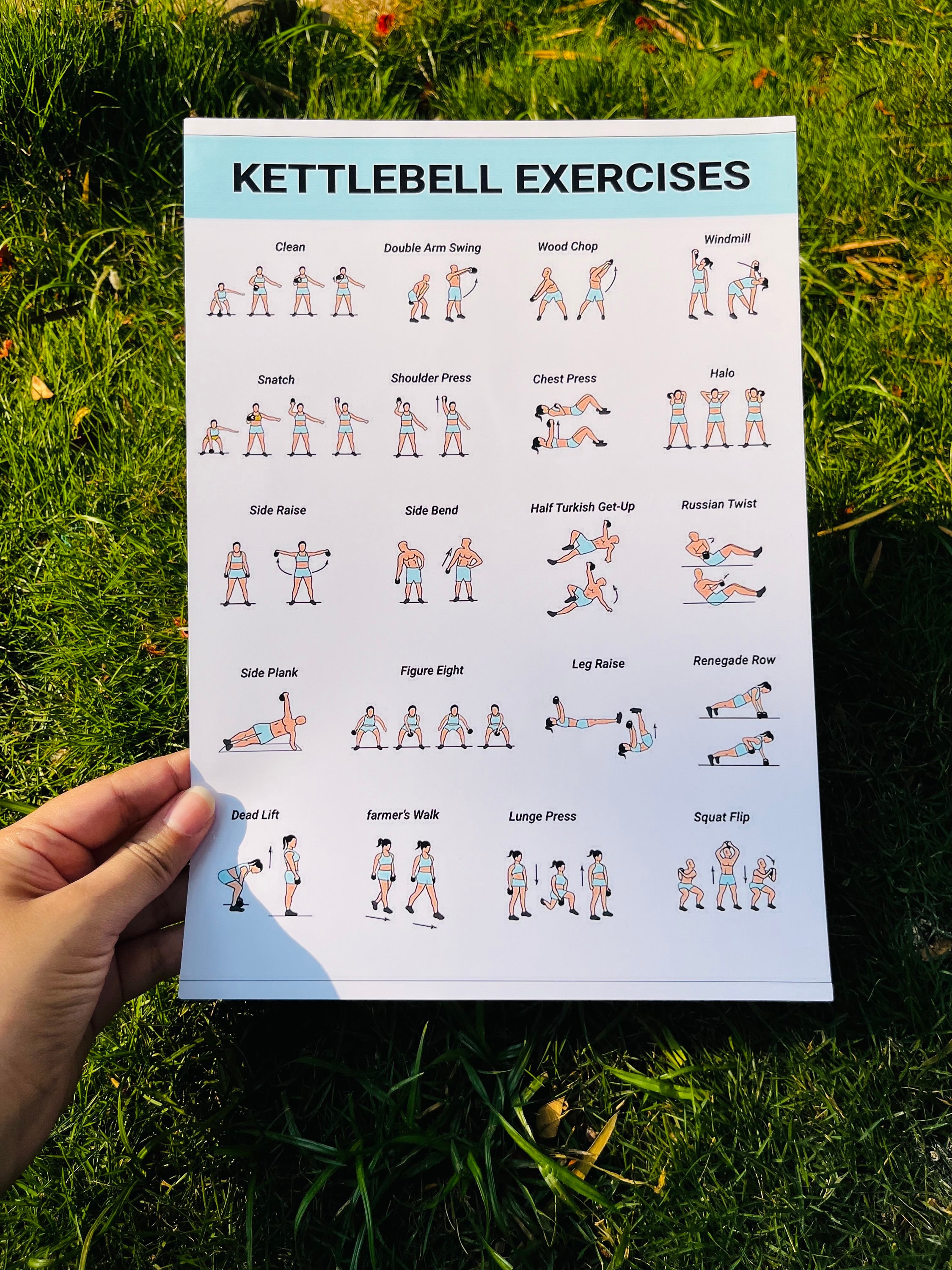 Kettle Bell Workout Chart, Kettlebell Exercises, Kettlebell Poster, Gym ...