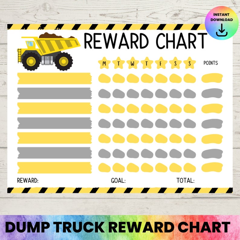 Dump Truck Reward Chart - Daily Chore Chart - Responsibilities Chart ...