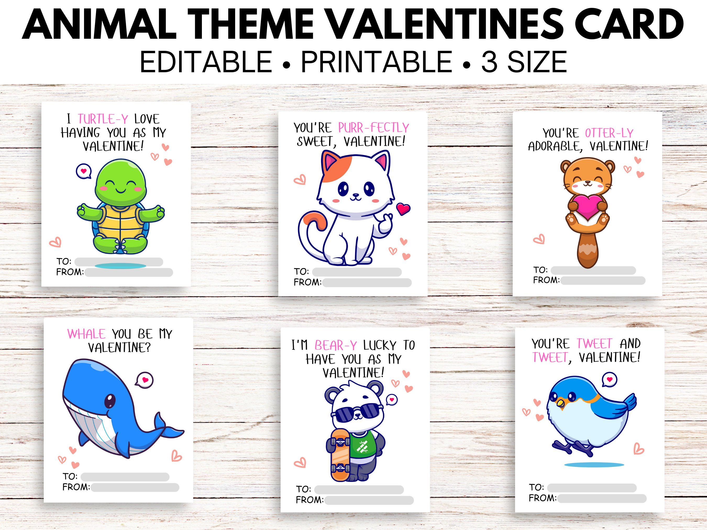 EDITABLE Printable Animal Valentine Cards, Classroom Valentines Day ...