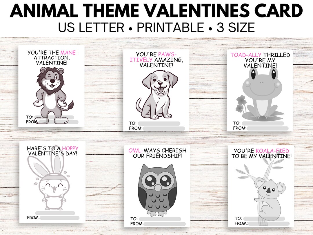 EDITABLE Printable Animal Valentine Cards, Classroom Valentines Day ...