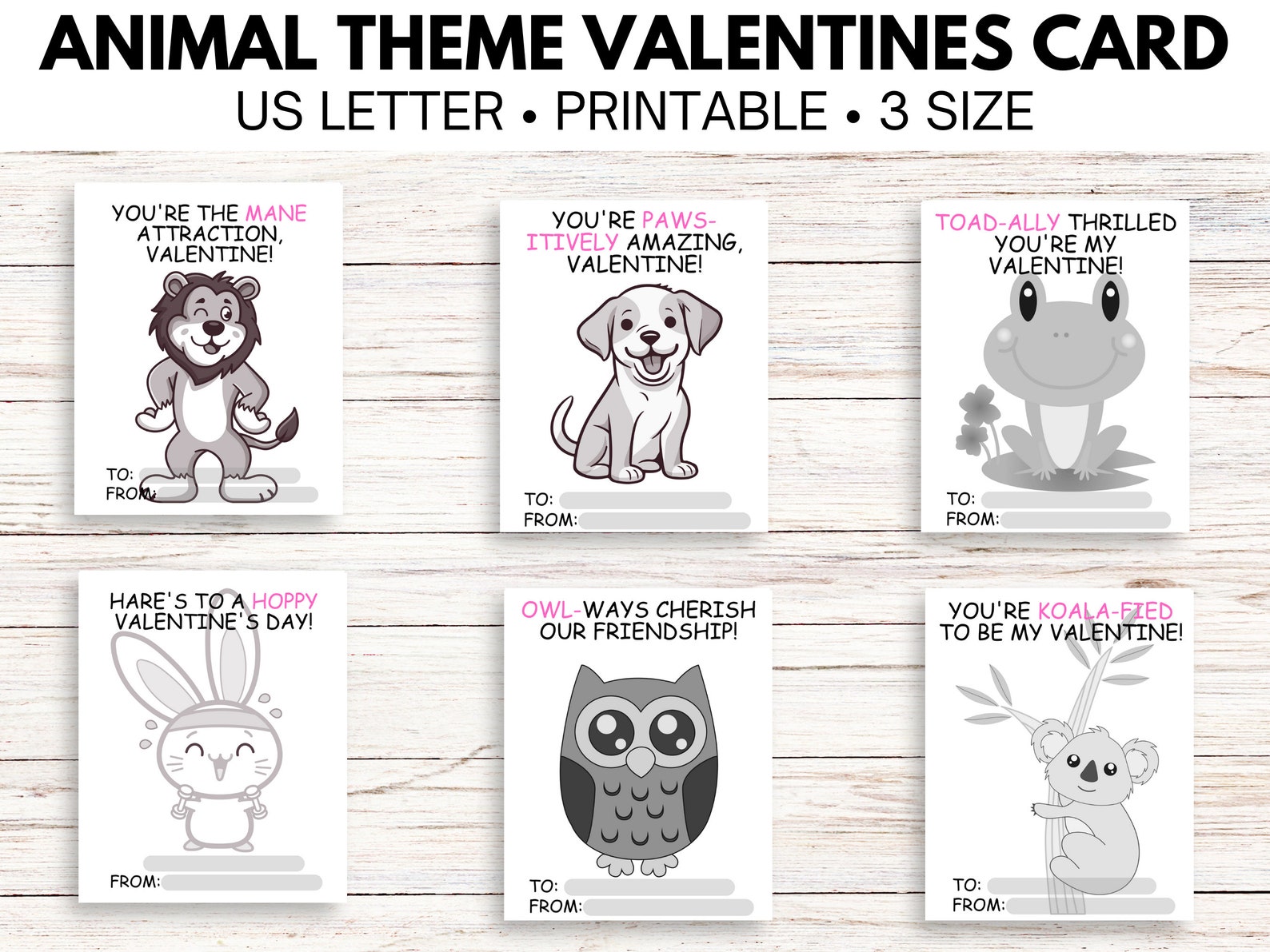 EDITABLE Printable Animal Valentine Cards, Classroom Valentines Day ...