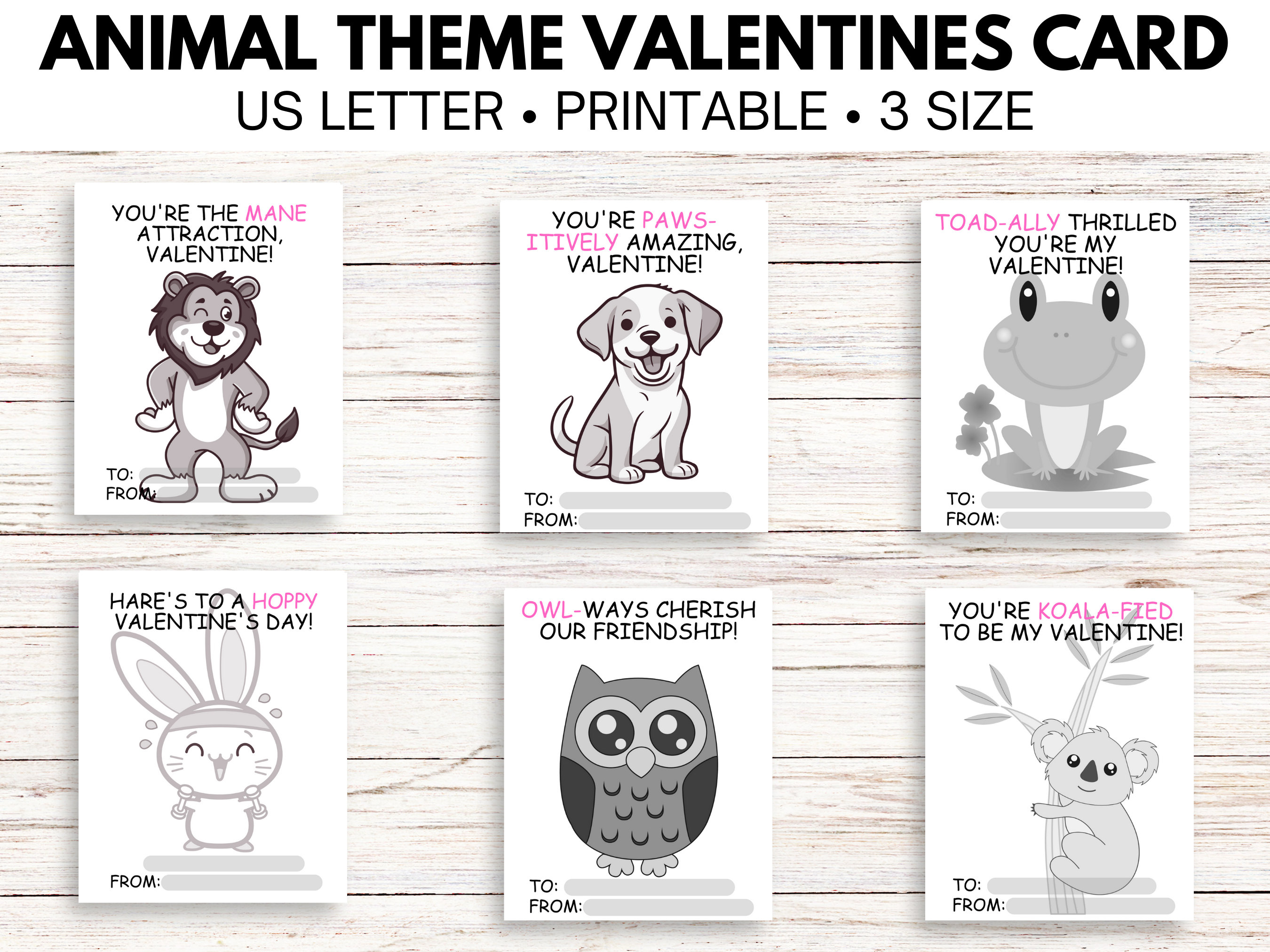 EDITABLE Printable Animal Valentine Cards, Classroom Valentines Day ...