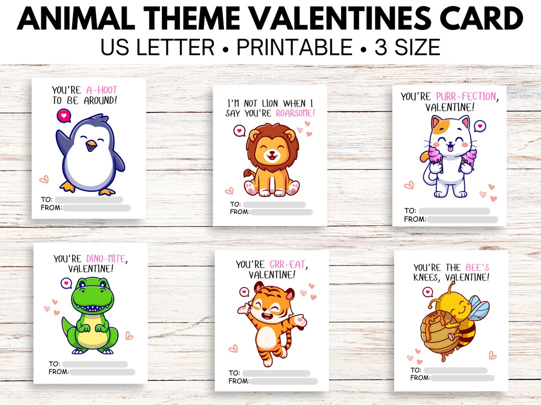 Printable Animal Valentine's Day Cards | Classroom Valentines Day Cards ...