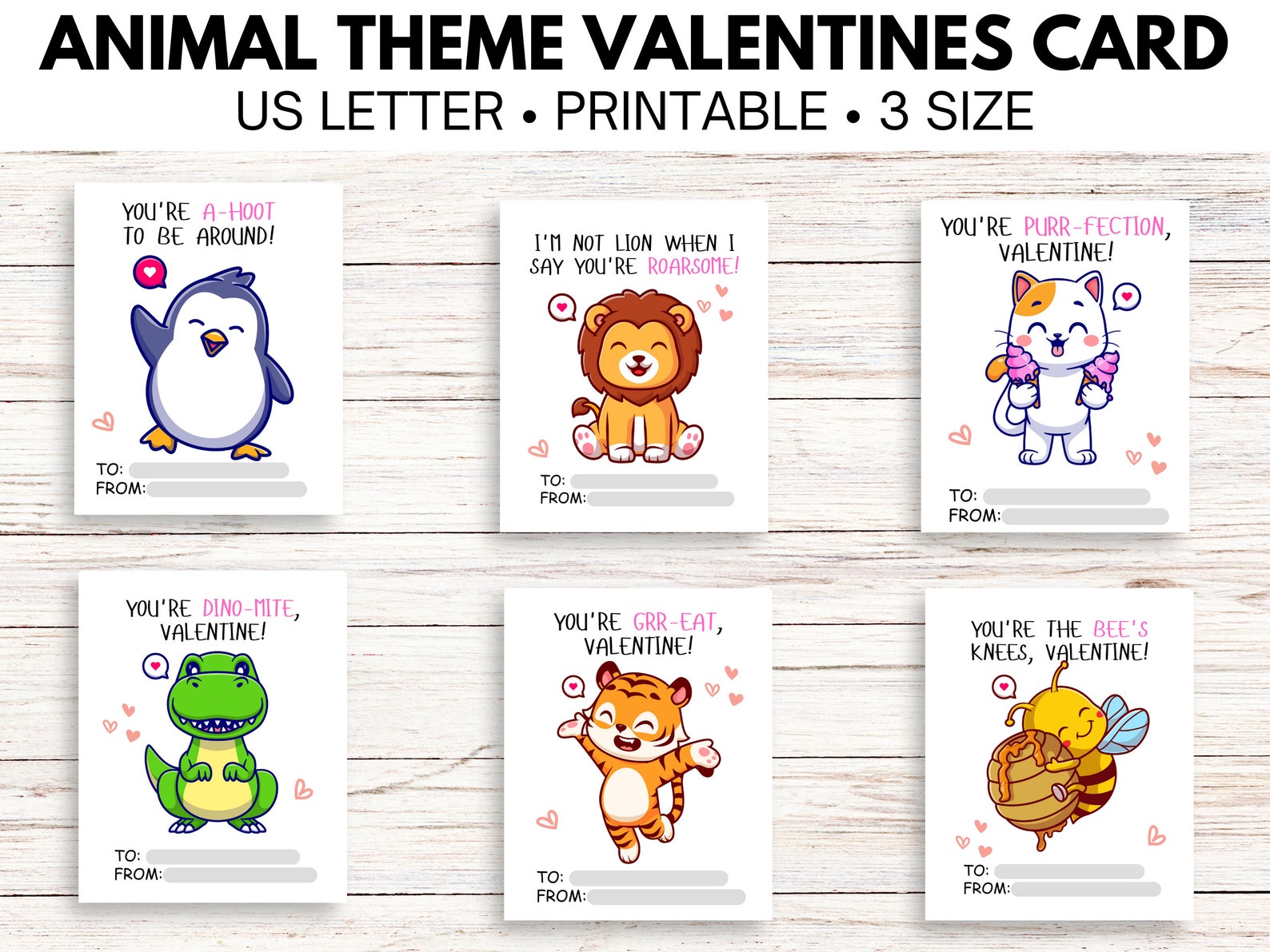 Printable Animal Valentine's Day Cards | Classroom Valentines Day Cards ...