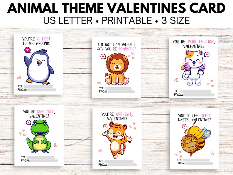 Printable Animal Valentine's Day Cards | Classroom Valentines Day Cards ...