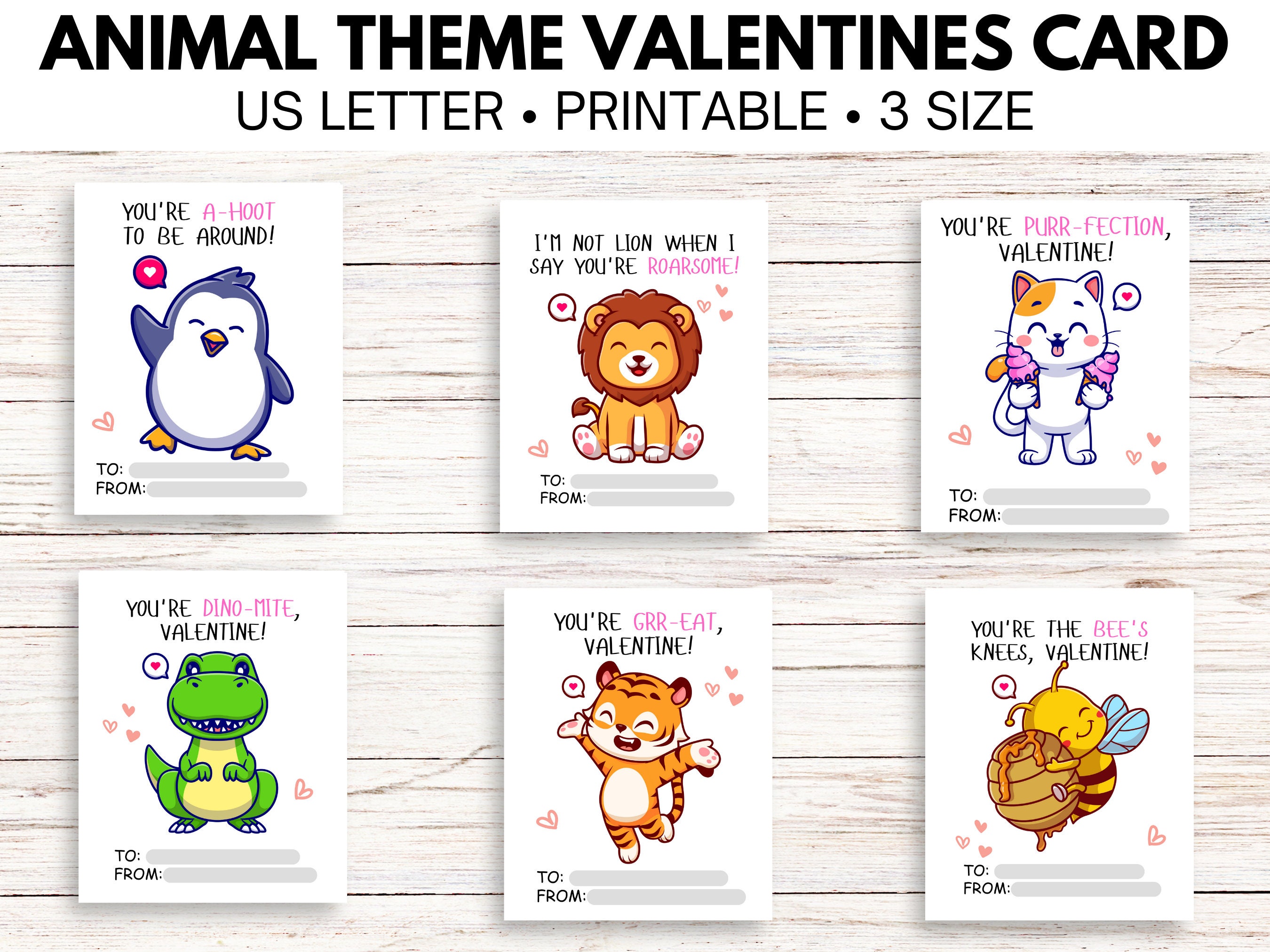 Printable Animal Valentine's Day Cards Classroom Valentines Day Cards ...
