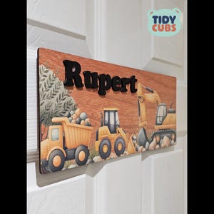 Nursery Construction Sign Baby Name Wall Art Room Decor Truck Display ...