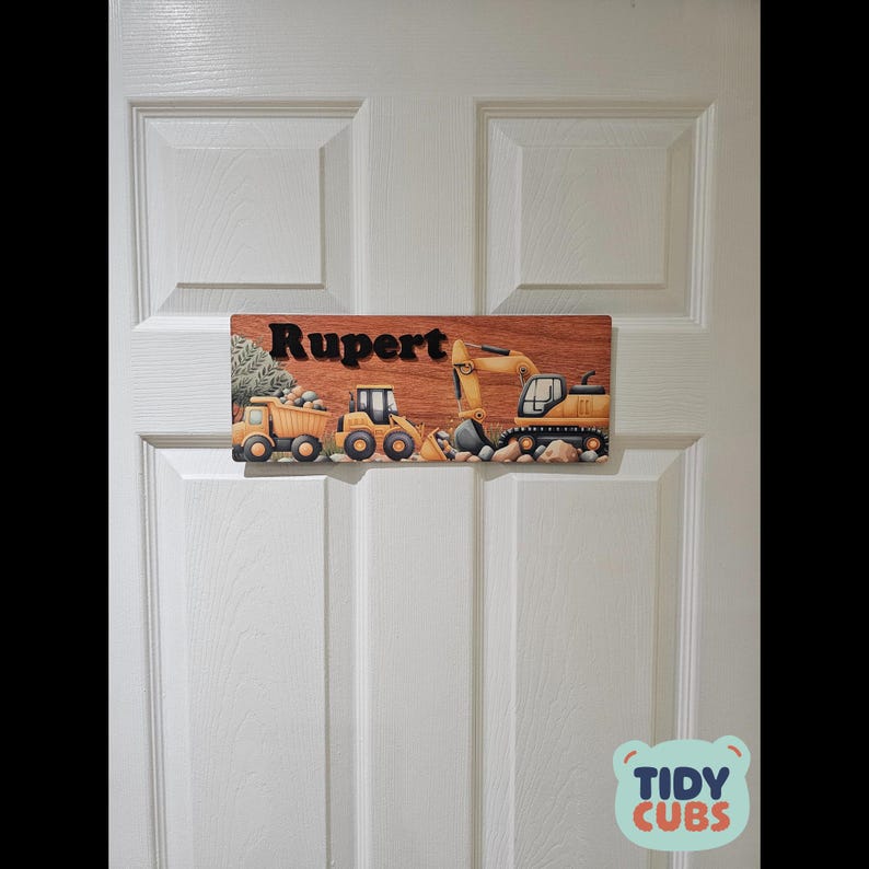 Nursery Construction Sign Baby Name Wall Art Room Decor Truck Display ...