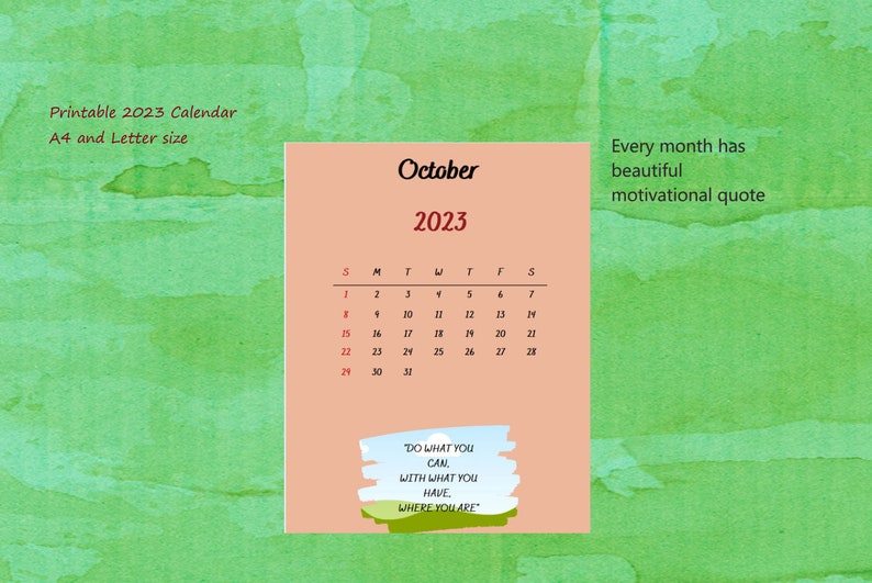 Printable 2023 Calendar With Beutiful Colors and Motivational Quotes to ...
