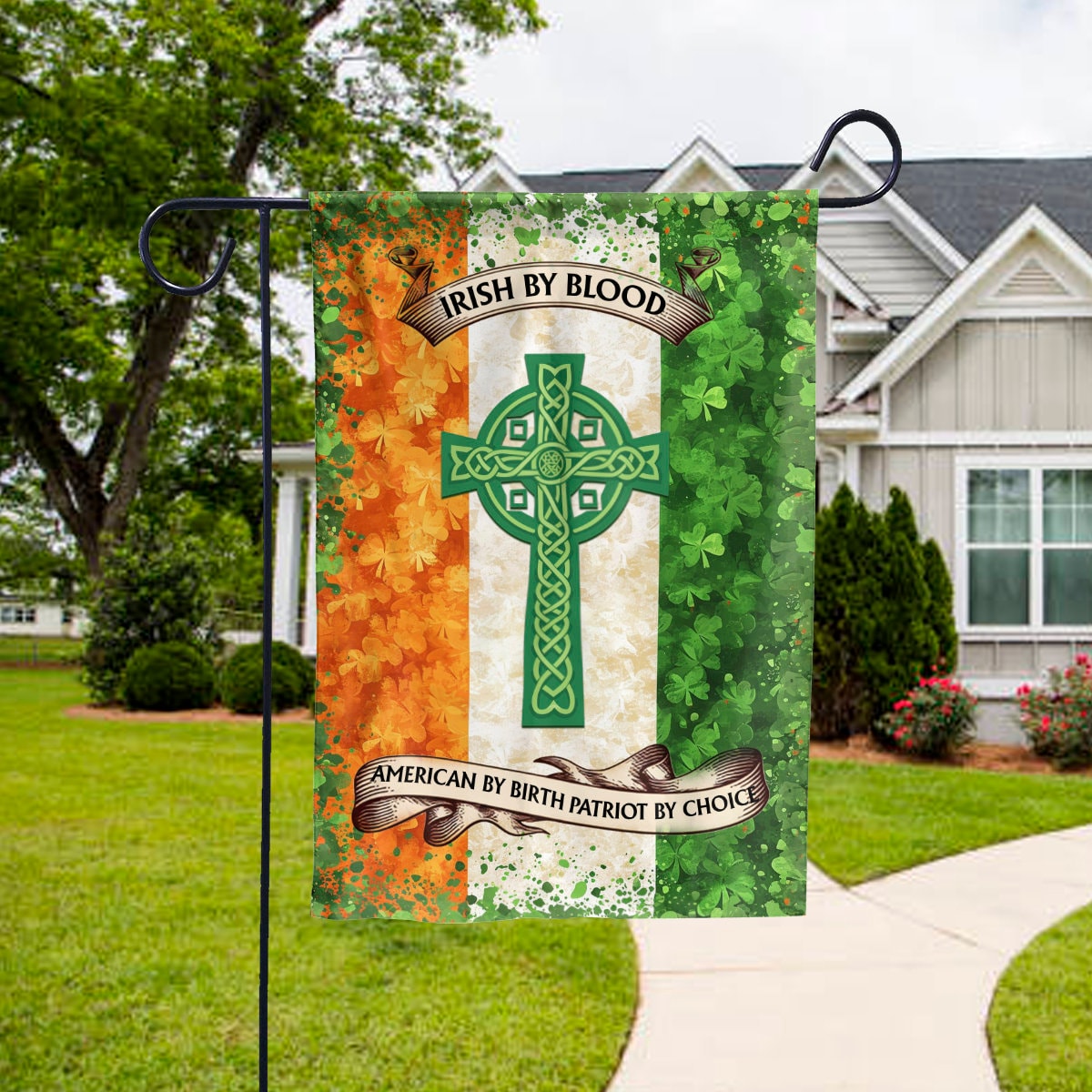 Irish Celtic Cross Saint Patricks Day Flag Irish By Blood American By ...