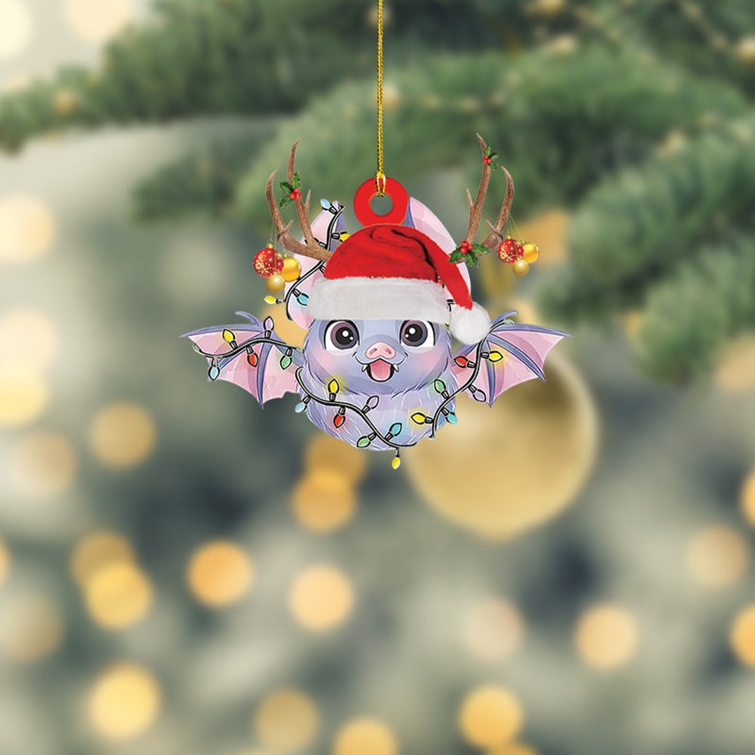 Bat Santa Hat Christmas Ornament, Christmas Tree Ornament, Loved Bat ...