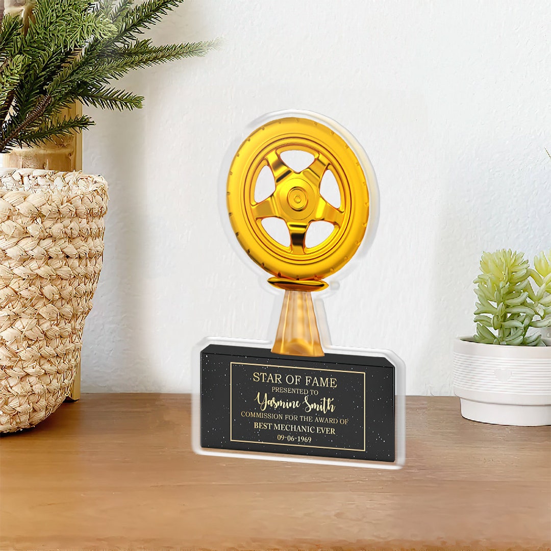 Personalized Auto Repair Golden Trophy Acrylic Plaque, Mechanic Award ...