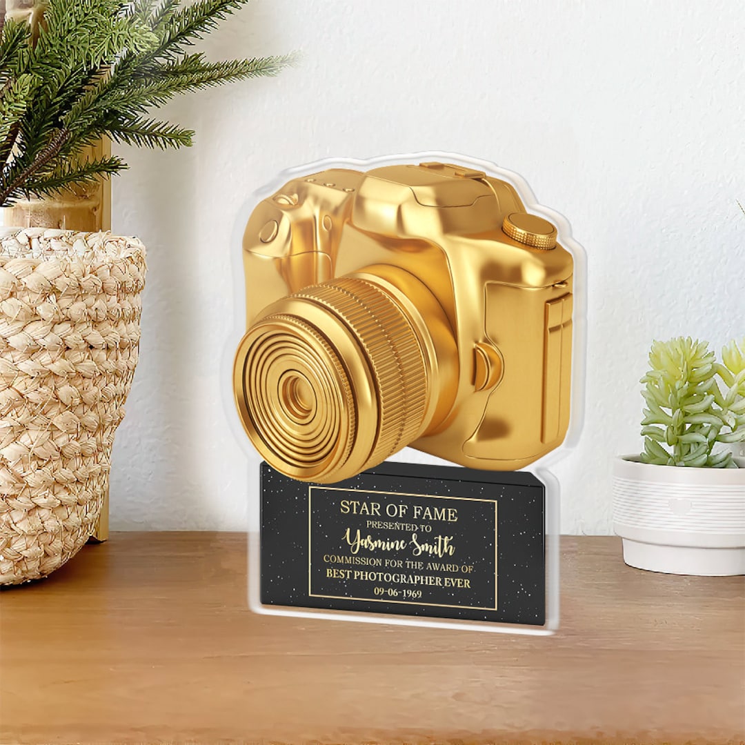 Personalized Camera Golden Trophy Acrylic Plaque, Photographer Award ...