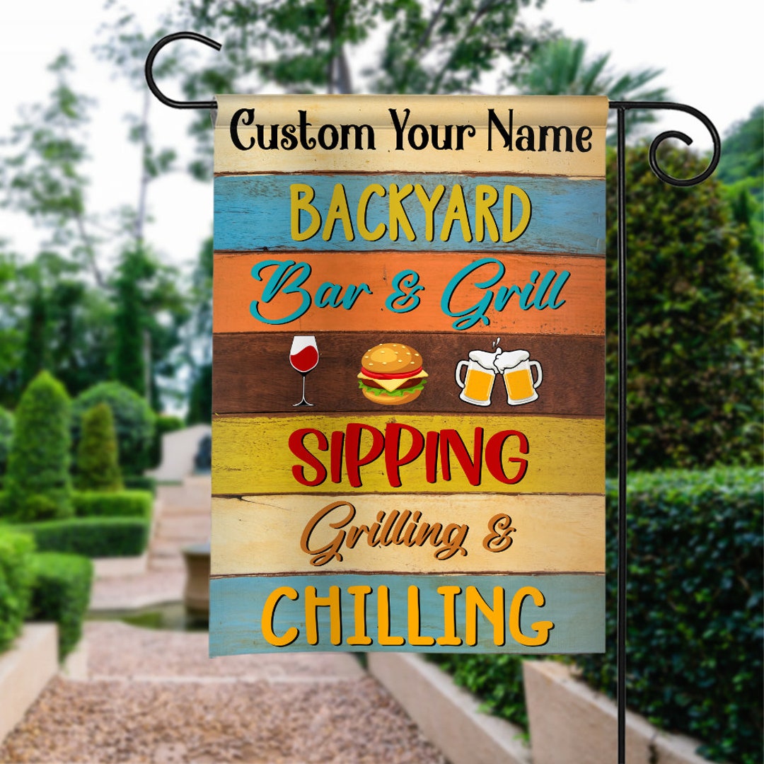 Personalized Backyard Flag, Custom Backyard Bar and Grill Flag, Sipping ...