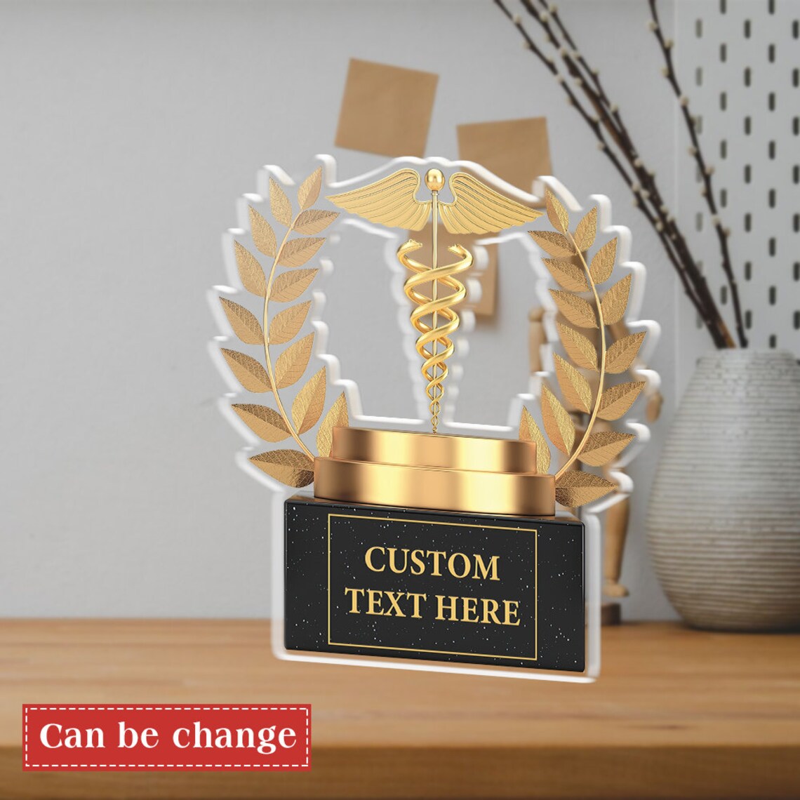 Personalized Golden Medical Caduceus Symbol Trophy Acrylic - Etsy