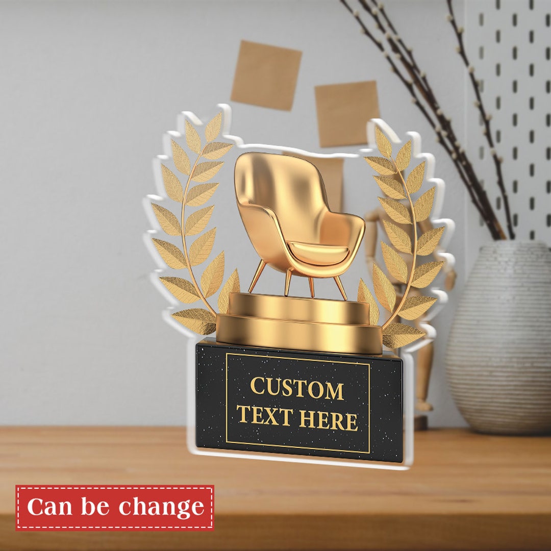 Personalized Golden Modern Oval Shape Relax Chair Trophy Acrylic Plaque ...