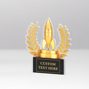 Personalized Golden Rocket Trophy Acrylic Plaque, Astronaut Acrylic ...