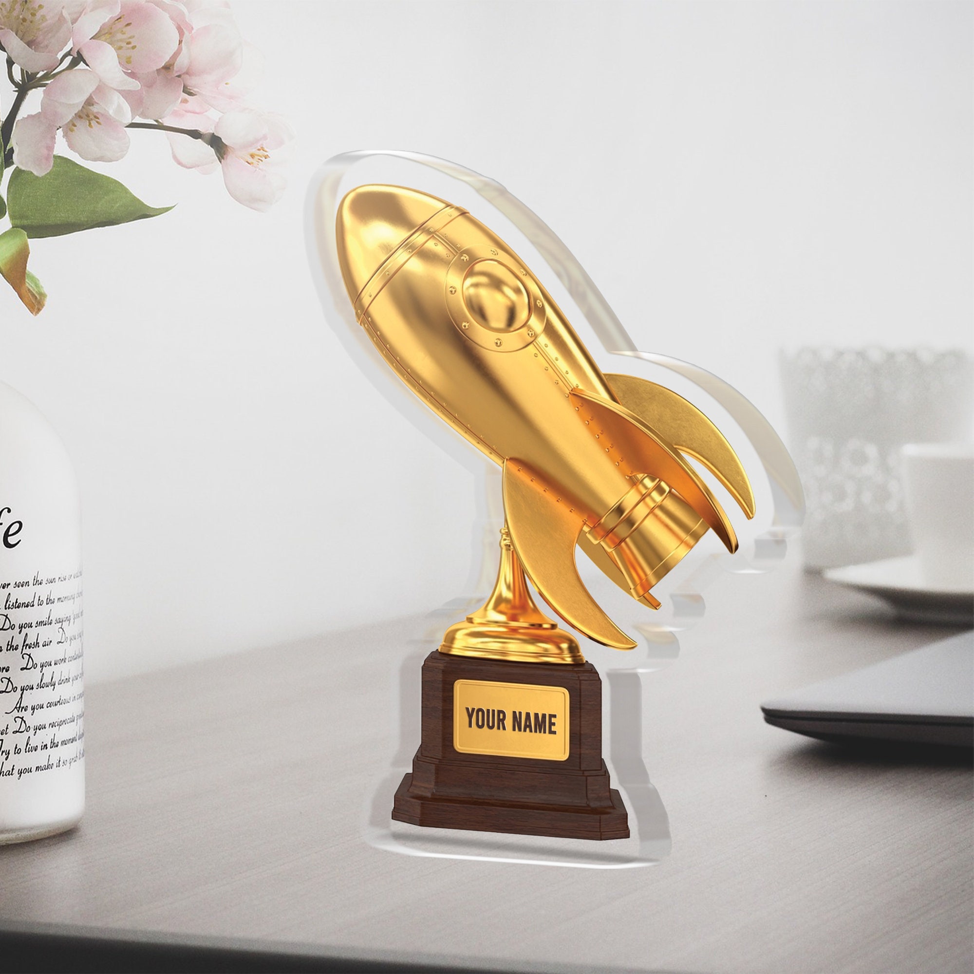 Personalized Golden Rocket Trophy Acrylic Plaque Astronaut - Etsy