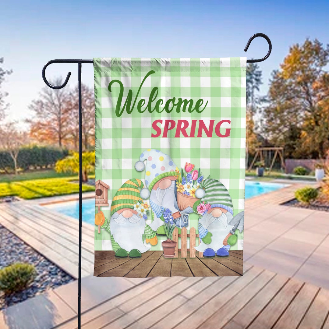 Welcome Spring Gnomes Flag, Gnomes Wall Flag, Love Garden Flag ...
