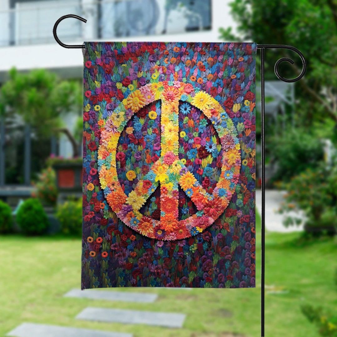 Hippie Peace Flowers Flag, Hippie Peace Flag, Peace Sign Flag, Hippie ...