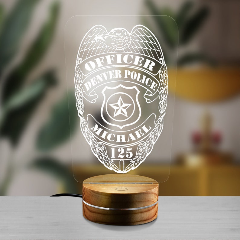 Personalized Police Badge Night Light. Police Badge Sign Decor, Police ...