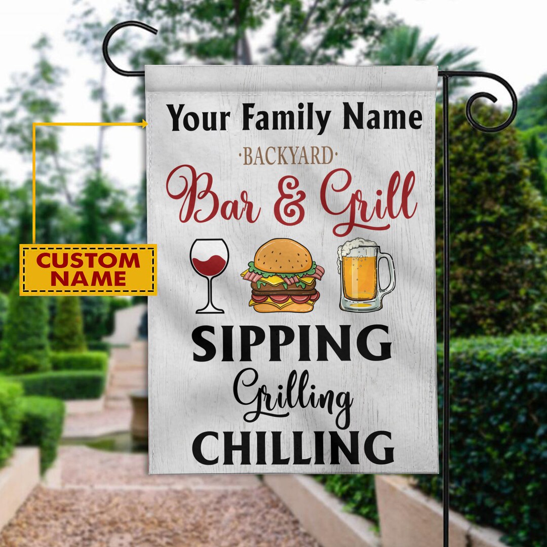 Personalized Backyard Flag, Custom Backyard Bar and Grill Flag, Sipping ...