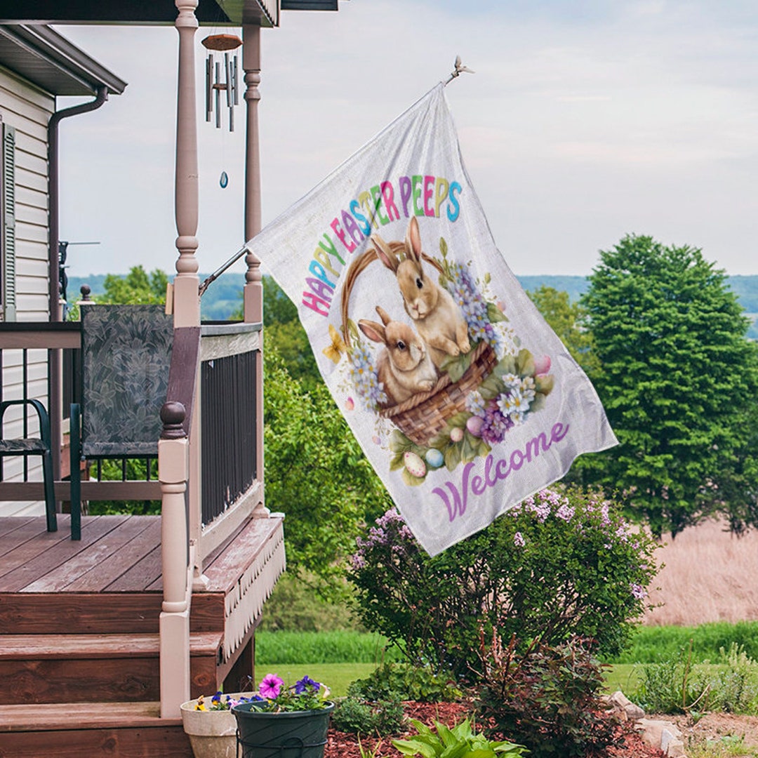 Happy Easter Peeps Bunny Flag, Happy Easter Flag, Personalized Easter ...