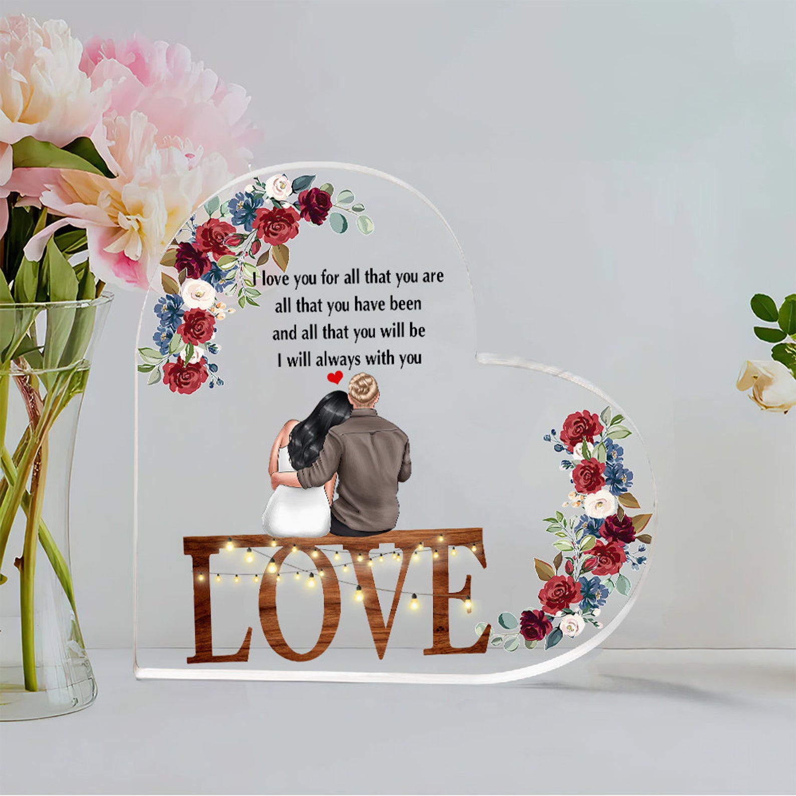 Personalized Flower Heart Acrylic Plaque I Love You for All - Etsy