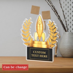 Personalized Golden Rocket Trophy Acrylic Plaque, Astronaut Acrylic ...