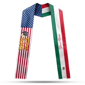 Personalized Two Flag Graduation Stole, Double Nation Graduation Sash, Class of 2024 Stoles ...