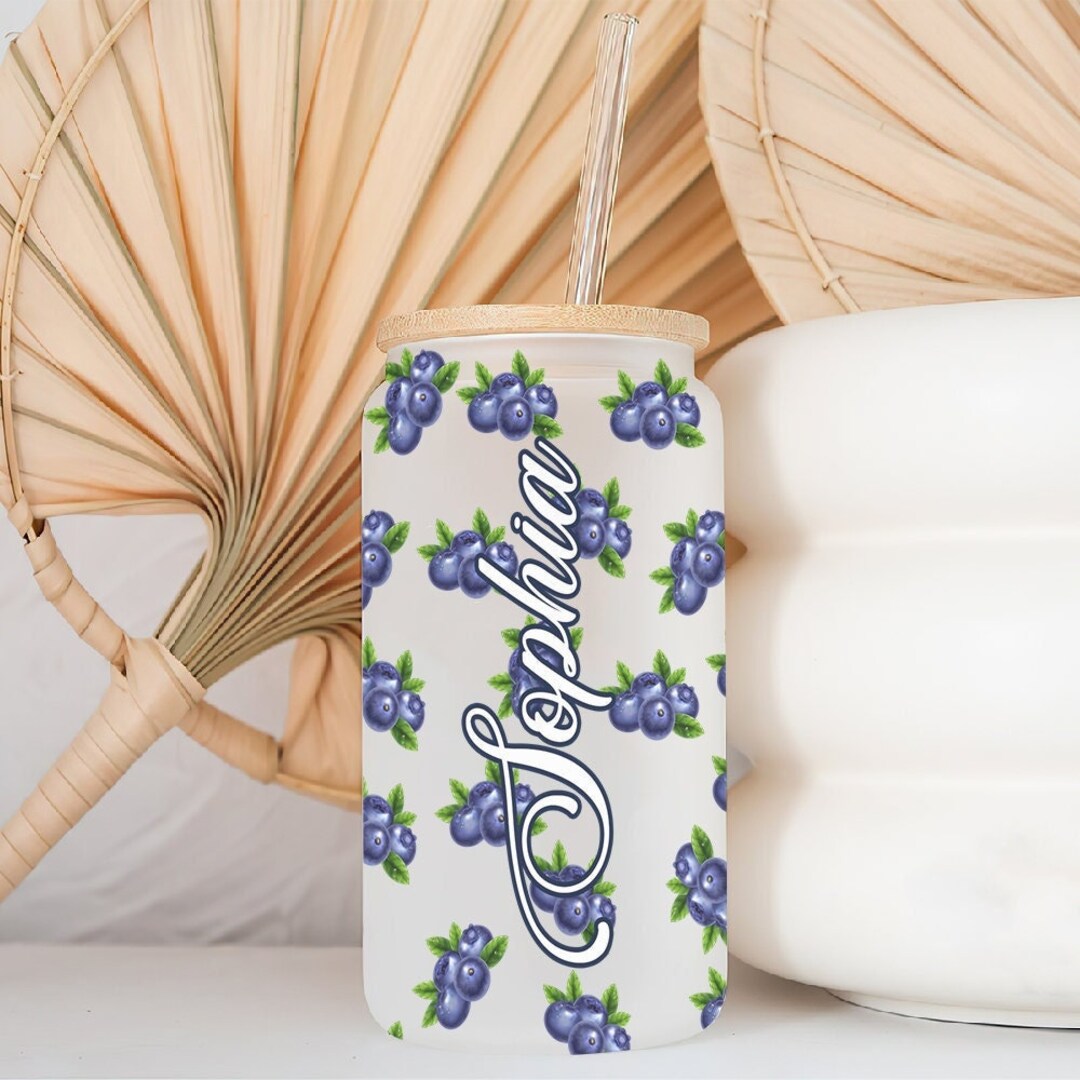 Personalized Blueberry Iced Coffee Cup, Blueberry Glass With Lid Straw ...