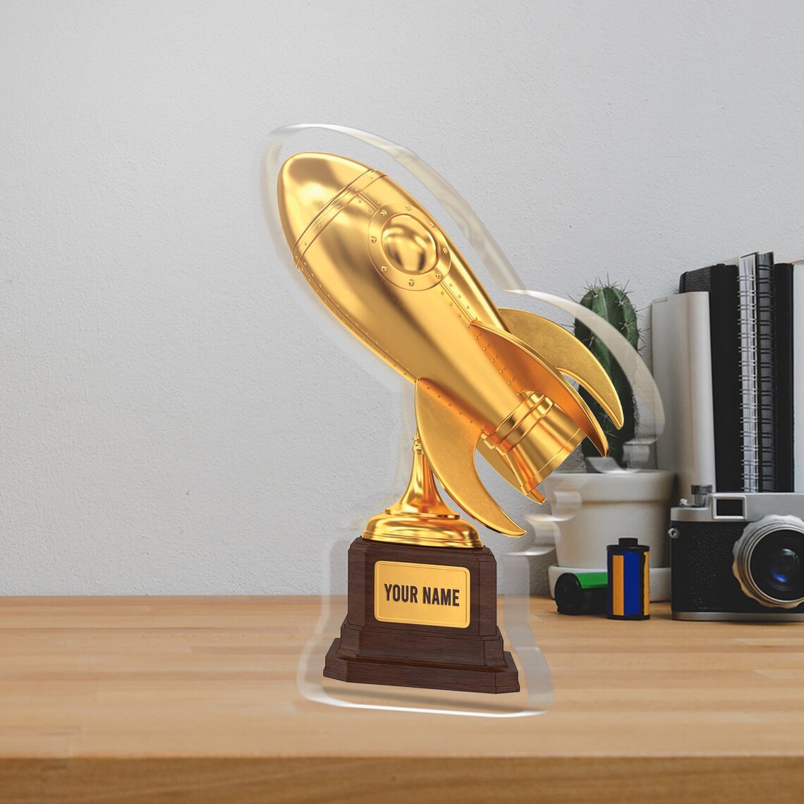 Personalized Golden Rocket Trophy Acrylic Plaque Astronaut - Etsy