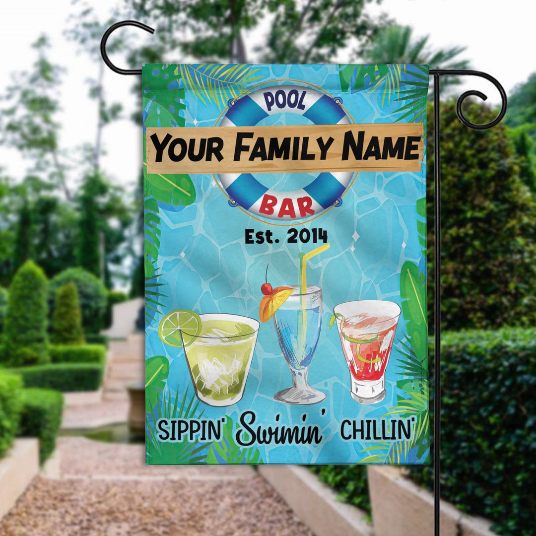 Personalized Swimming Pool Flag, Custom Pool Bar Flag, Sipping Swimming ...