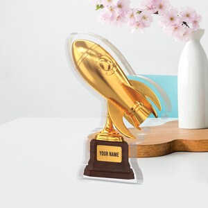 Personalized Golden Rocket Trophy Acrylic Plaque, Astronaut Acrylic ...