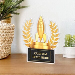 Personalized Golden Rocket Trophy Acrylic Plaque, Astronaut Acrylic ...