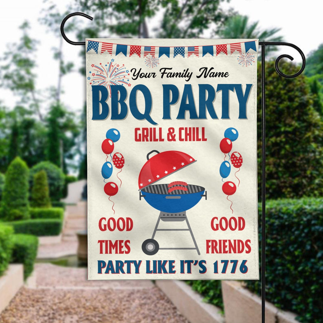 Personalized BBQ Party Flag, Custom BBQ Party Grill and Chill Flag ...