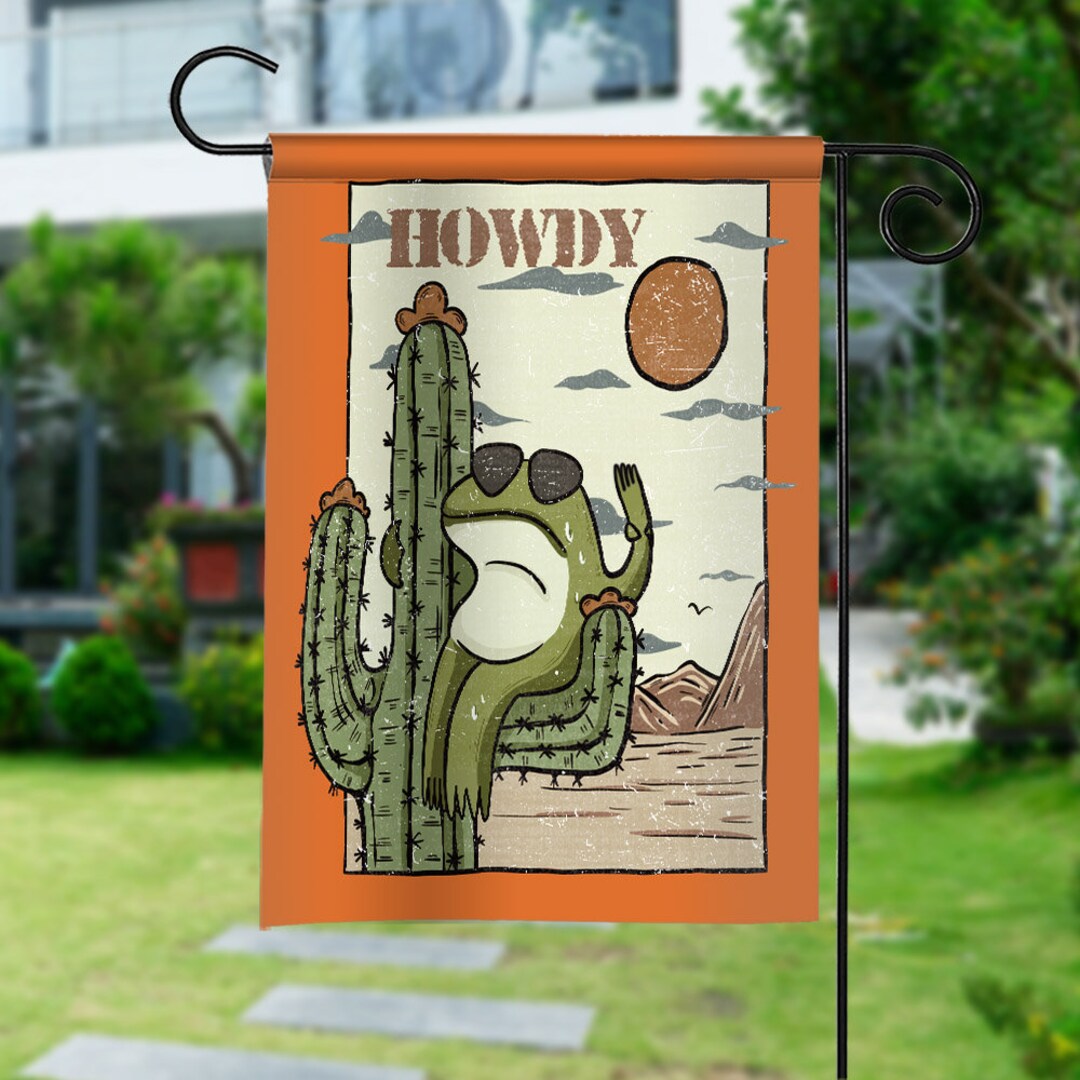 Retro Frog Howdy Flag Retro Frog Flag Funny Frog Cactus Flag Frog ...