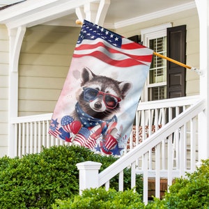Raccoon 4th July Flag Flag, Raccoon Happy Independence Day Flag ...