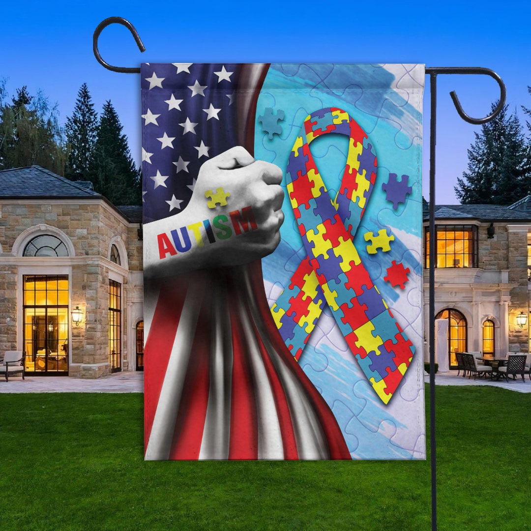 Autism Awareness Flag, Autism Awareness American Flag, Puzzle Ribbon ...