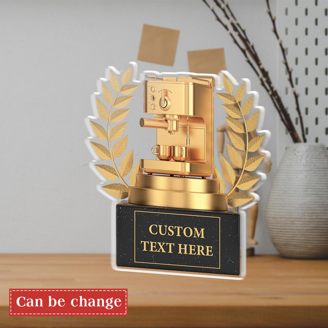 Personalized Golden Espresso Coffee Making Machine Trophy Acrylic ...