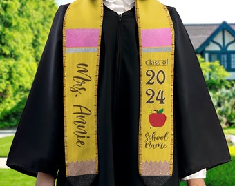 Personalized Teacher Stole, Custom Teacher Graduation Stole, Pencil ...