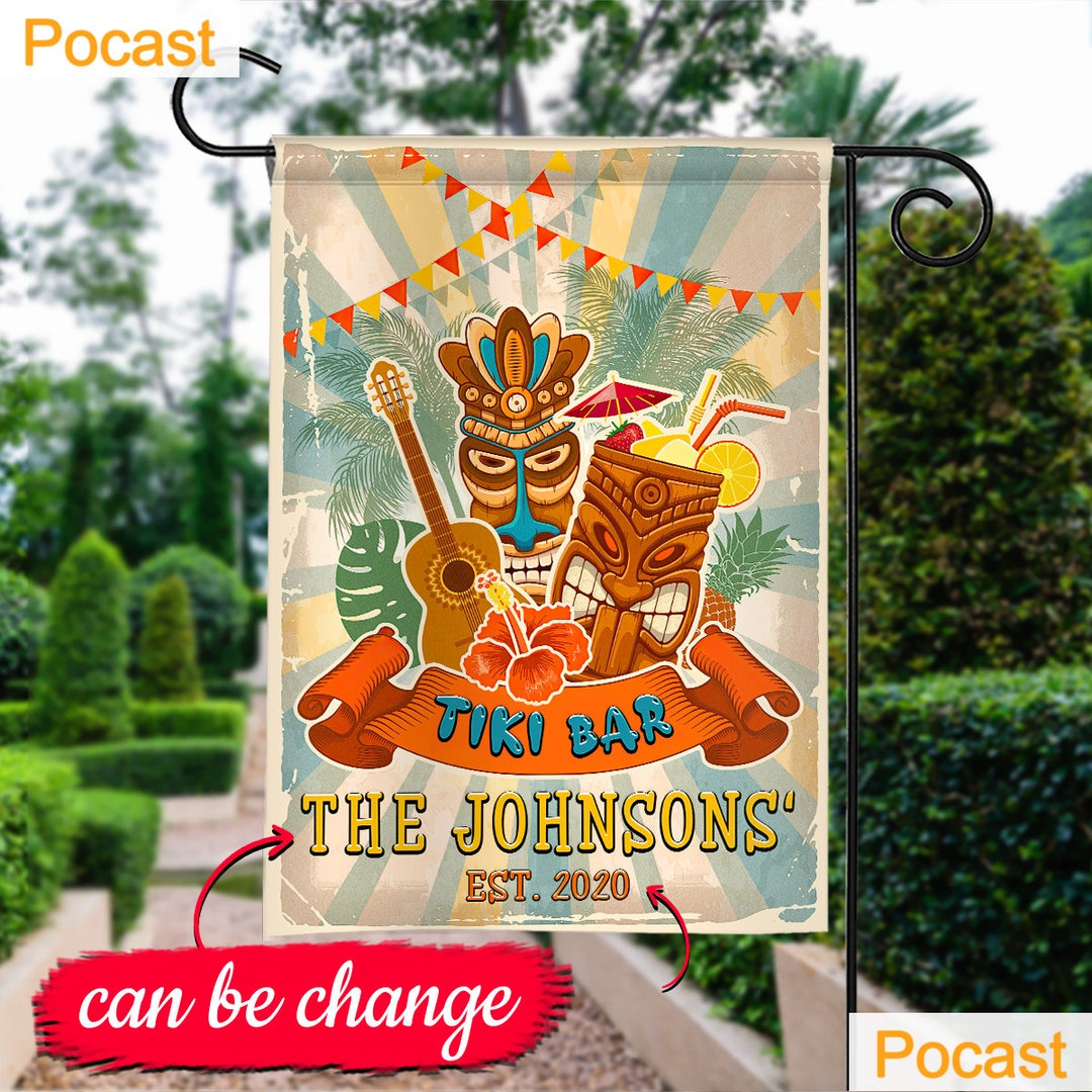 Personalized Welcome to Tiki Bar Flag, Tiki Bar, Pool Bar, Beach Bar ...