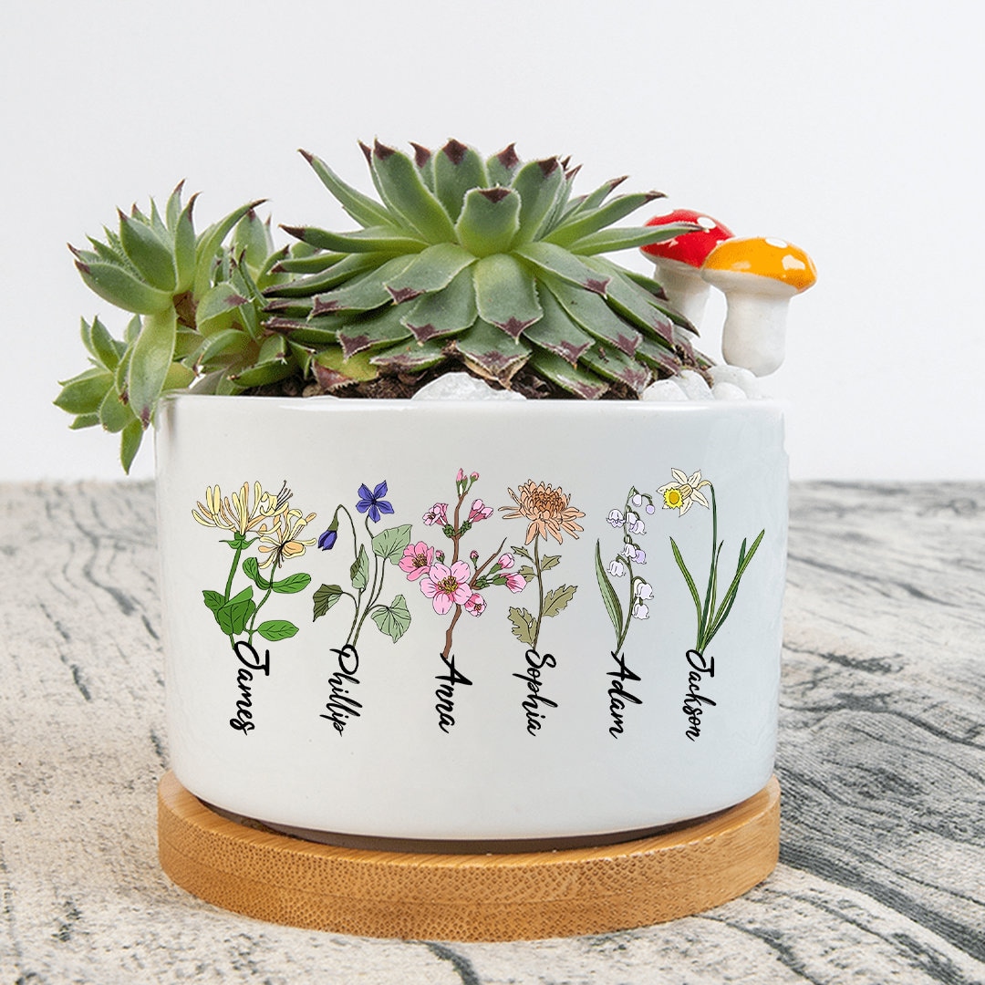 Personalized Birth Month Flowers Plant Pot, Mom's Garden Pot, Grandma's ...