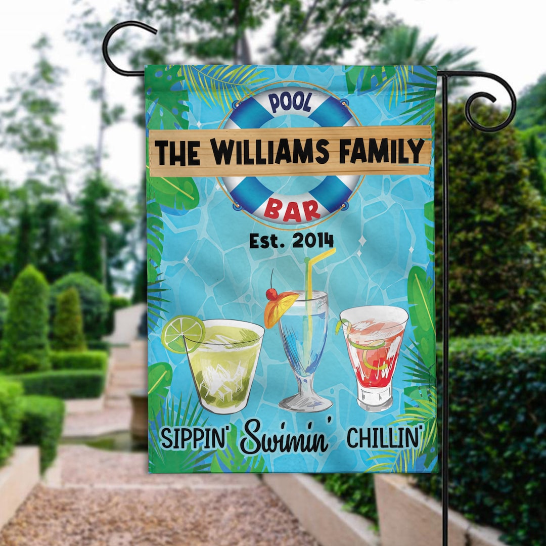 Personalized Swimming Pool Flag, Custom Pool Bar Flag, Sipping Swimming ...