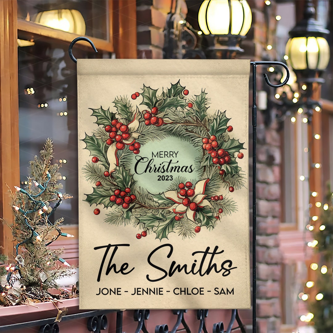 Personalized Merry Christmas Wreath Vintage Garden Flag,merry Christmas ...